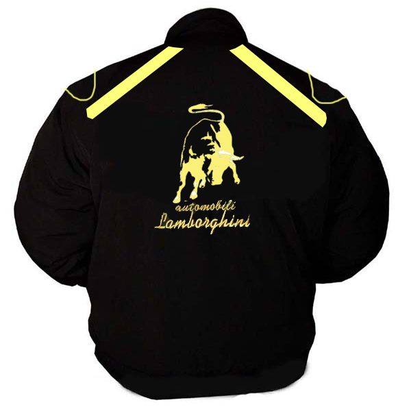 Race Car Jackets. Lamborghini Racing Jacket Black and Yellow with piping