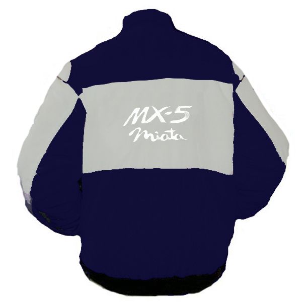 Race Car Jackets. Mazda MX-5 Miata Racing Jacket Dark Blue and Light Gray