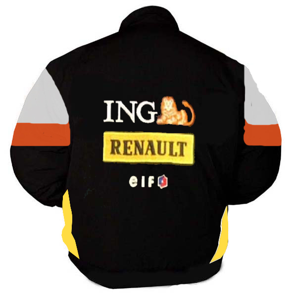 Race Car Jackets. Renault F1 Racing Jacket Black, Orange and White