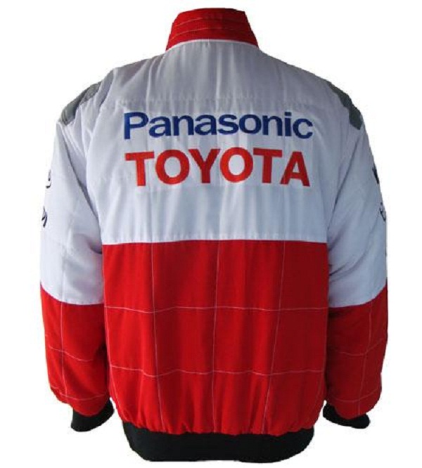 Race Car Jackets. Toyota Panasonic Racing Jacket White and Red with Gray