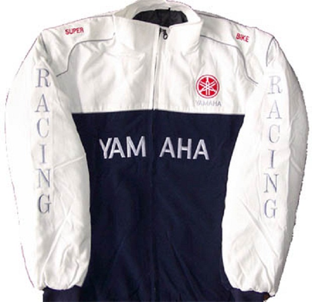 Race Car Jackets. Yamaha Motorcycle Jacket White and Dark Blue